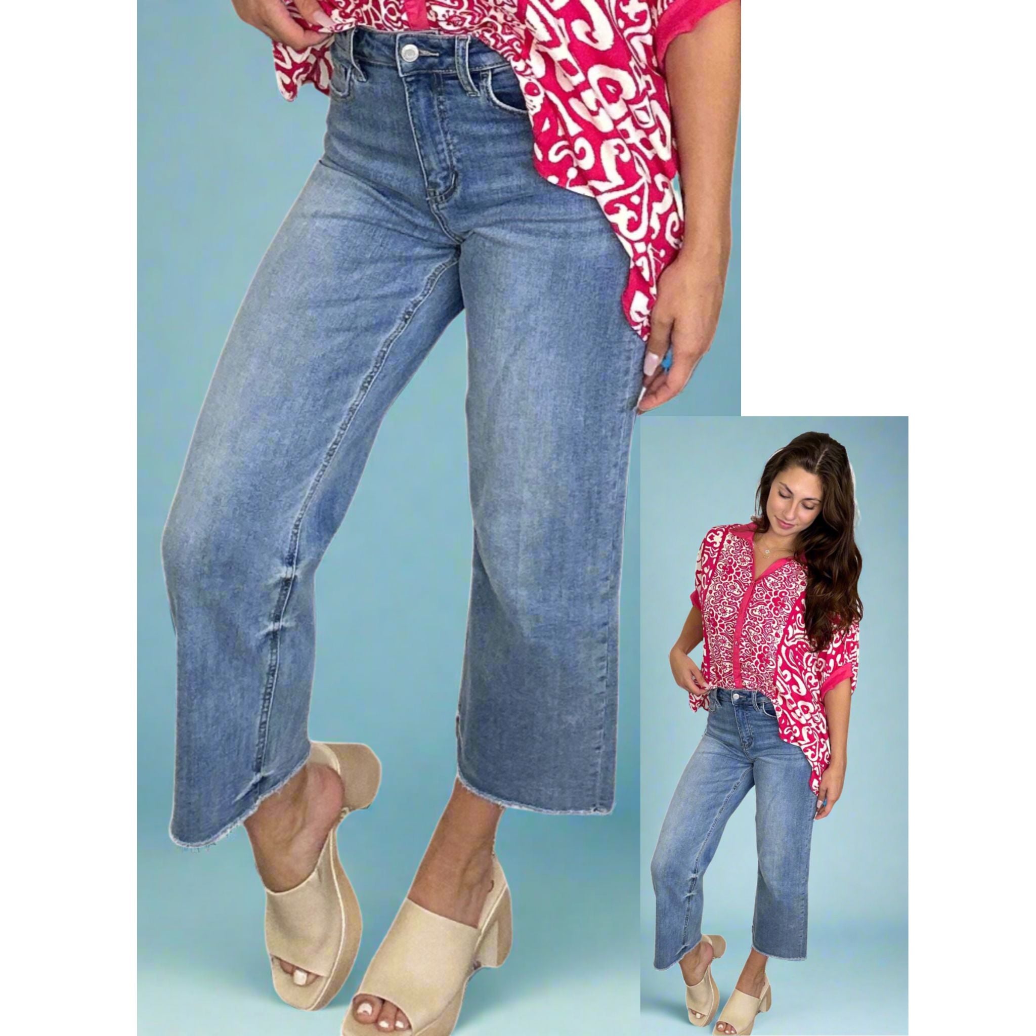 Debbie Wide Leg Crop Denim - Tiffany Lane Boutique